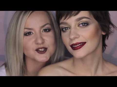 Новогодний макияж в золотых тонах, блестящие губы  New year glitter makeup