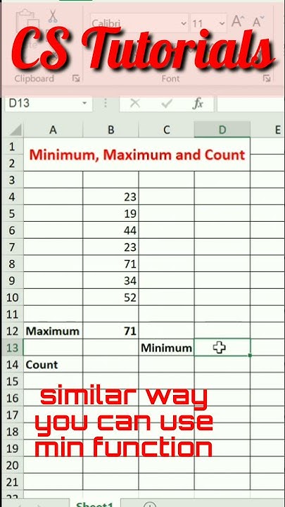 Min Max And Count In Excel Shorts Cstutorials Youtube