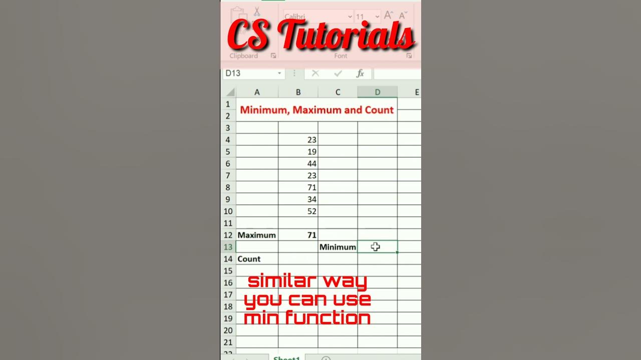Min Max And Count In Excel Shorts Cstutorials Youtube