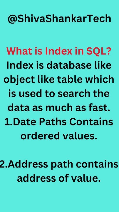 What is index in SQL? @ShivaShankarTech #sql #database #server - YouTube