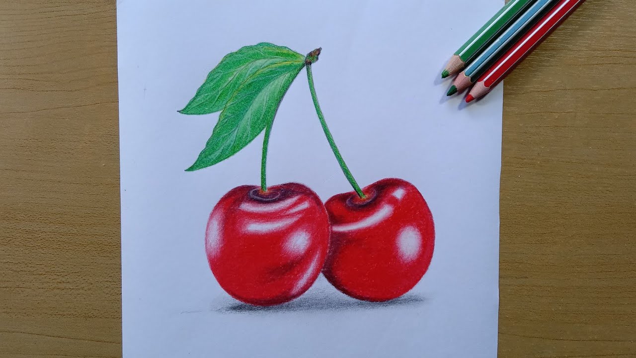 How to draw realistic cherries 🍒 || colour pencils drawing - YouTube