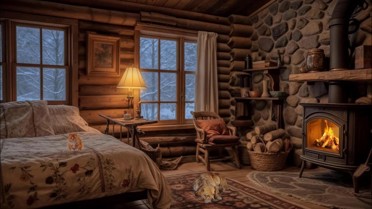 Deep Sleep Amidst a Serene Snowstorm: Cozy Winter Hut with Gentle Snowfall, Howling Wind ...