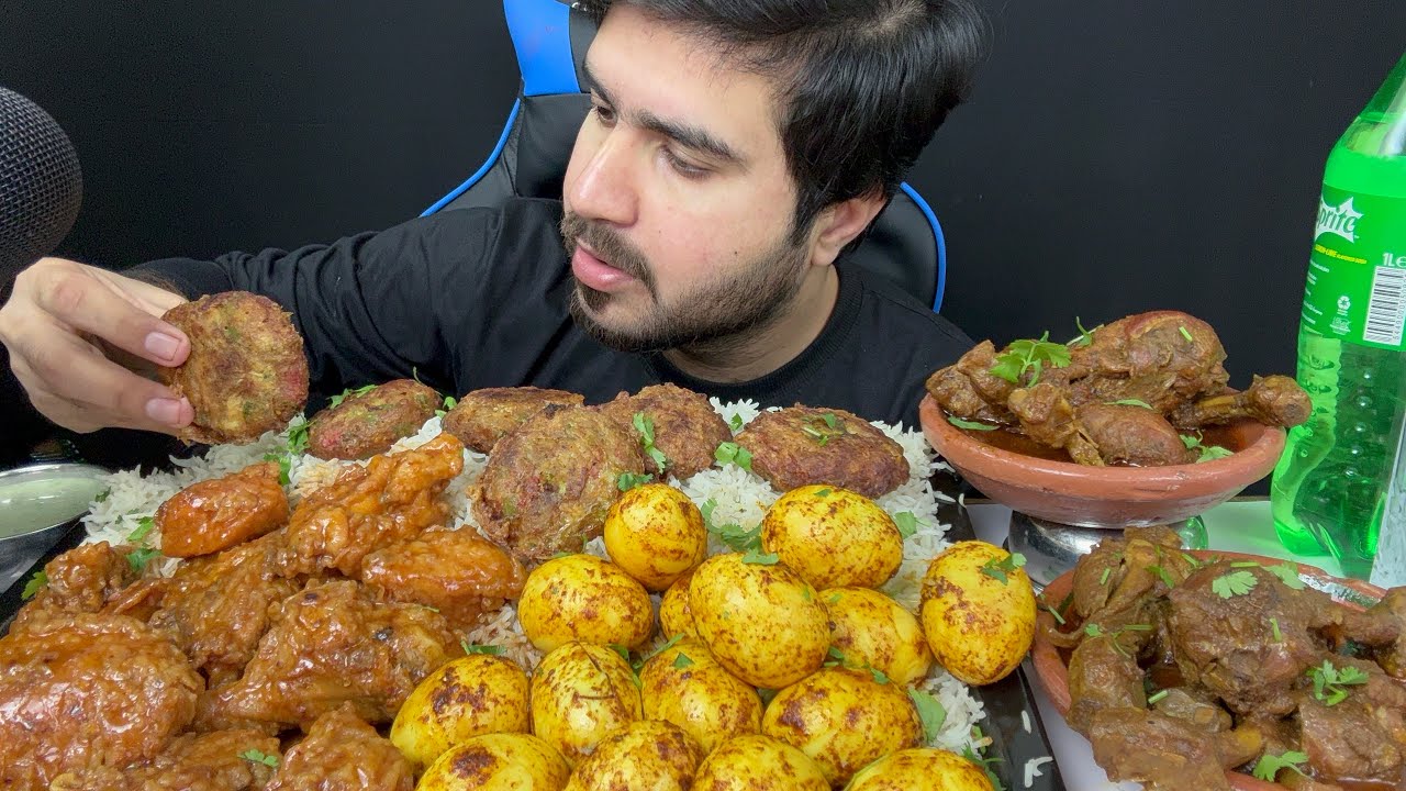 ASMR; Eating Spicy Chicken Legs Curry+Chicken Manchurian+ chicken ...