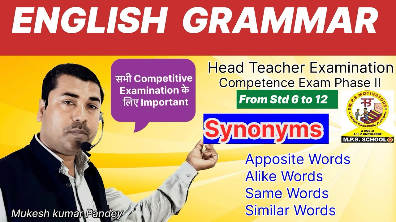 Head teacher exam | Synonyms | English Grammar | Competence Exam Phase ...