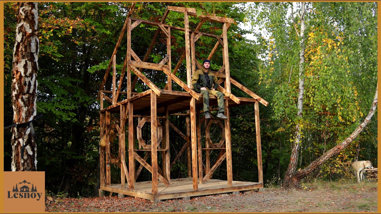 Construction of a two-story house from a tree. DIY - YouTube