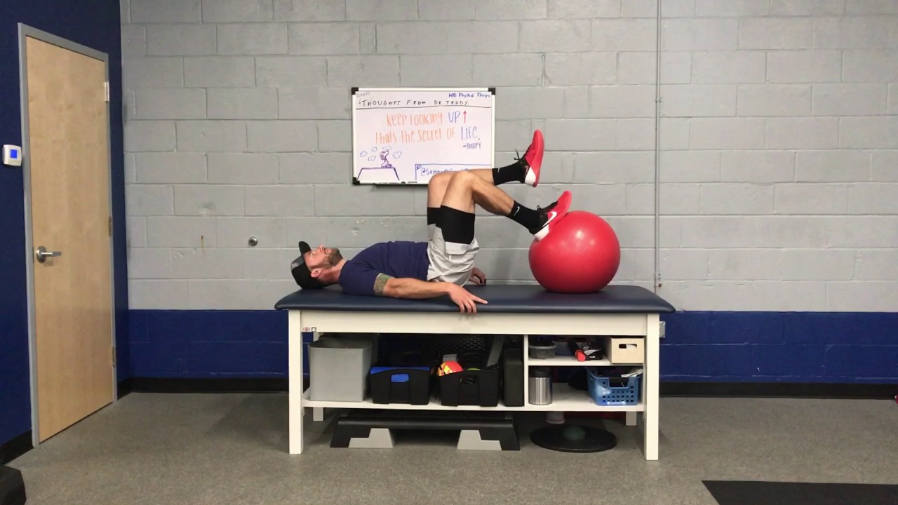 Single leg bridge on ball (hamstring rehab) - YouTube