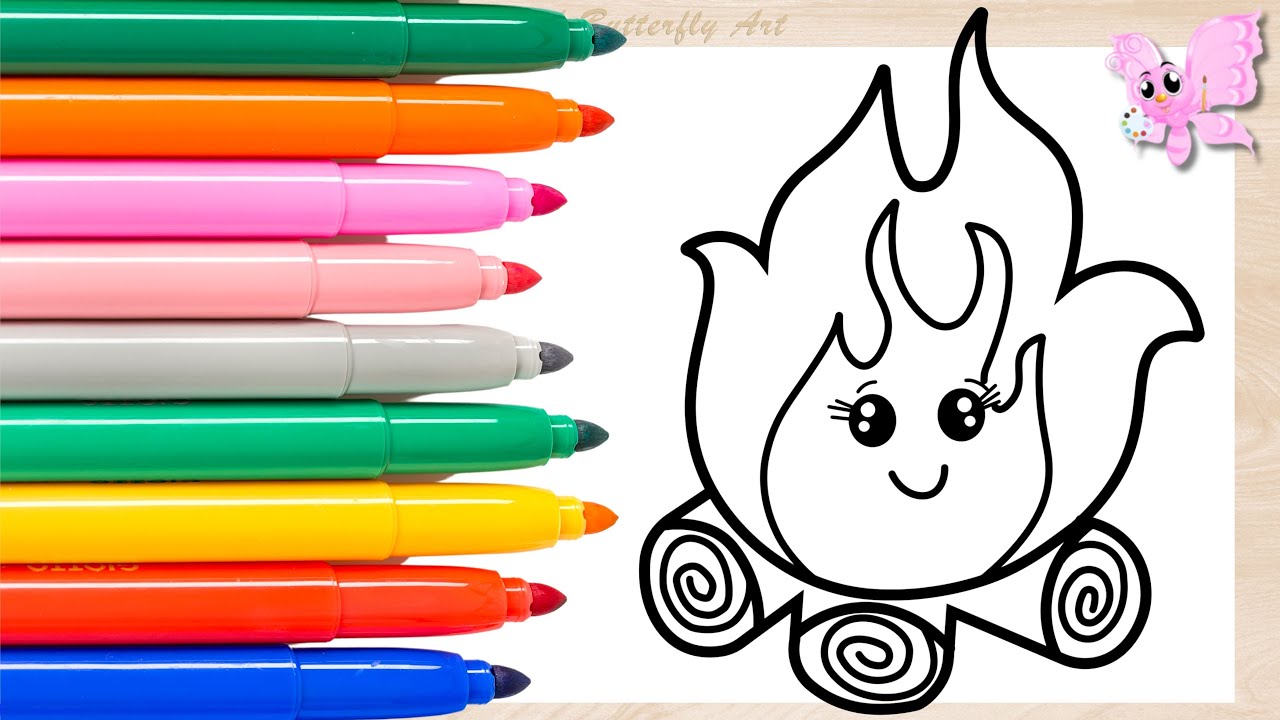 Smiling Bonfire Drawing and Coloring Animation for Kids Toddlers ...