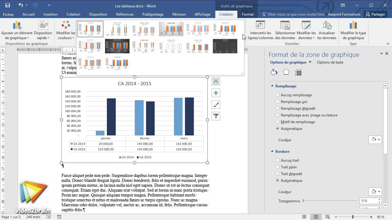 Tutoriel Word 2016 : Réaliser des graphiques Excel | video2brain.com ...