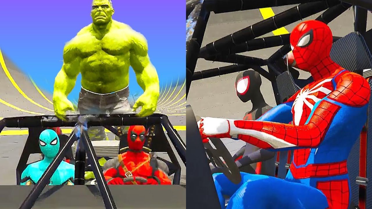 Spiderman, Miles Morales, Hulk & Deadpool Mega Ramp Challenge in GTA 5 ...