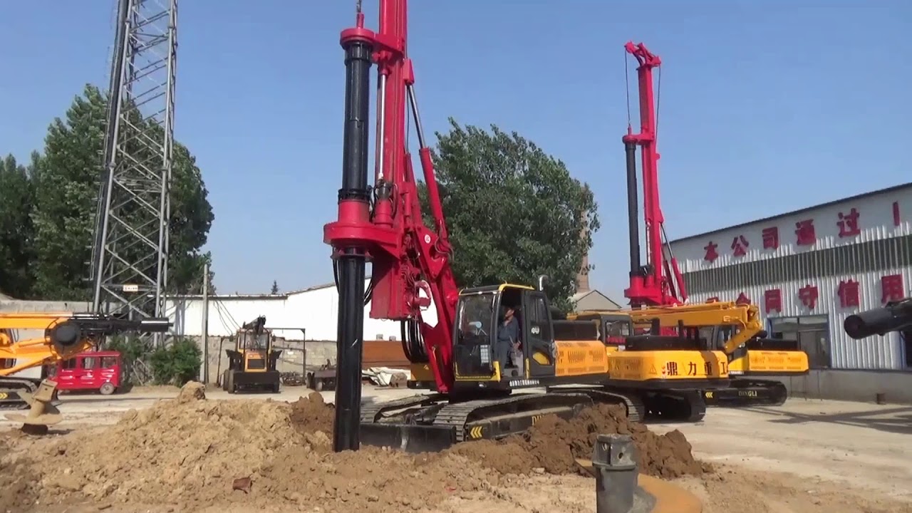 Drilling rig With pile tool drill bucket working - YouTube