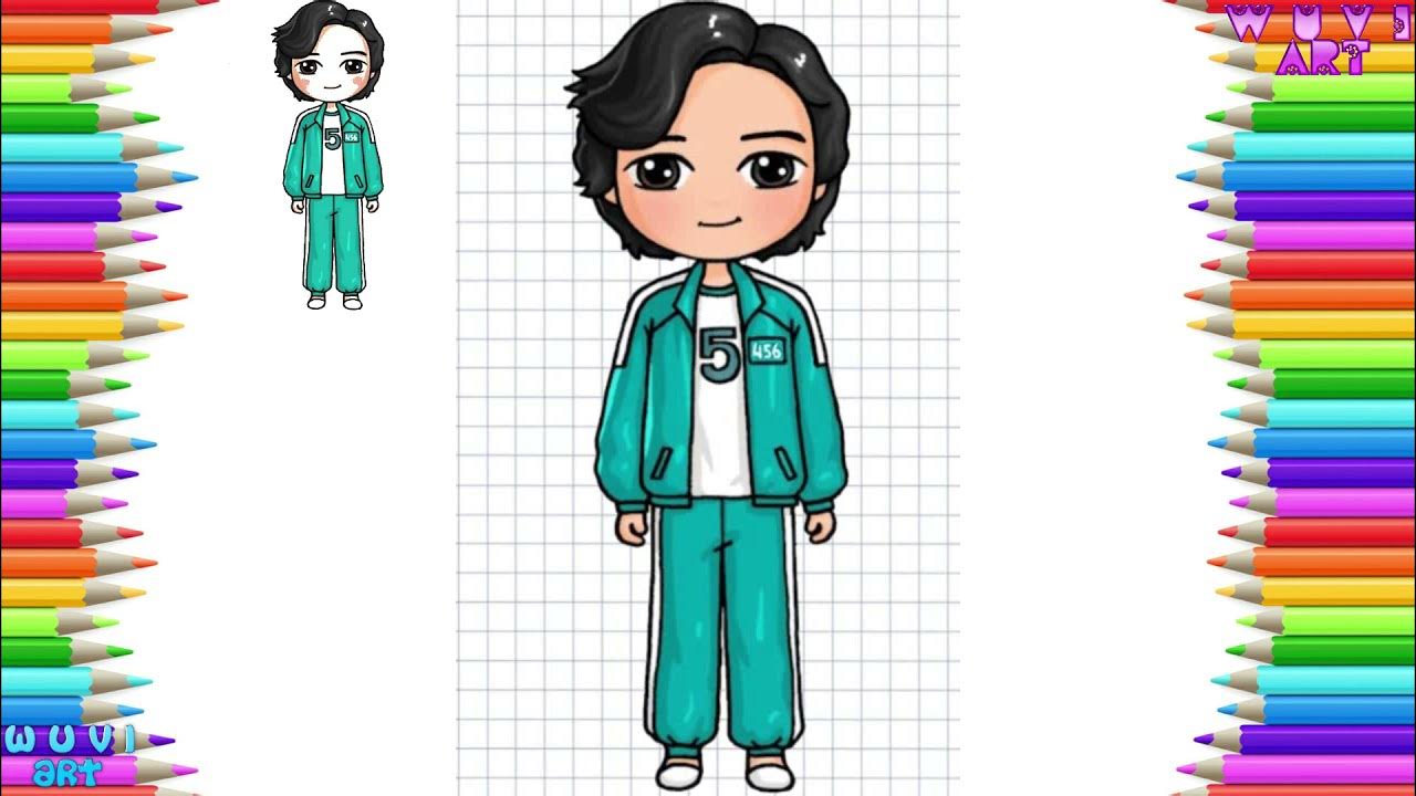 How to Draw Gi Hun Player 456 from Squid Game Step by Step Drawing tutorial - YouTube