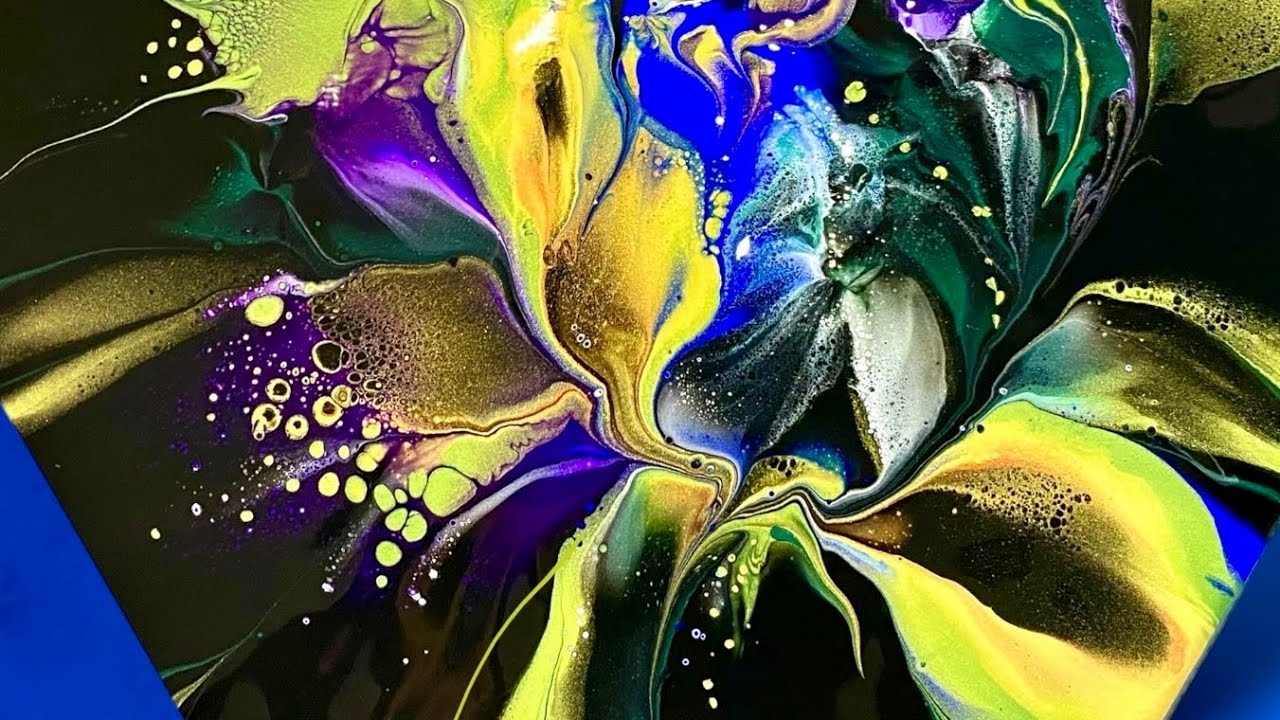 (152)Beautiful Flower Dip Technique💙💜Abstract Acrylic Painting Fluid ...
