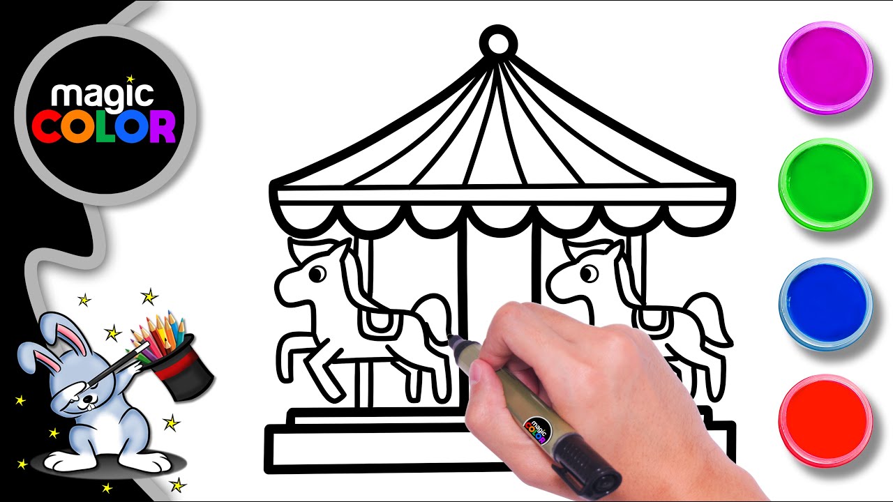 How to draw Merry-Go-Round - Easy Draw Magic Color for kids - Magic ...