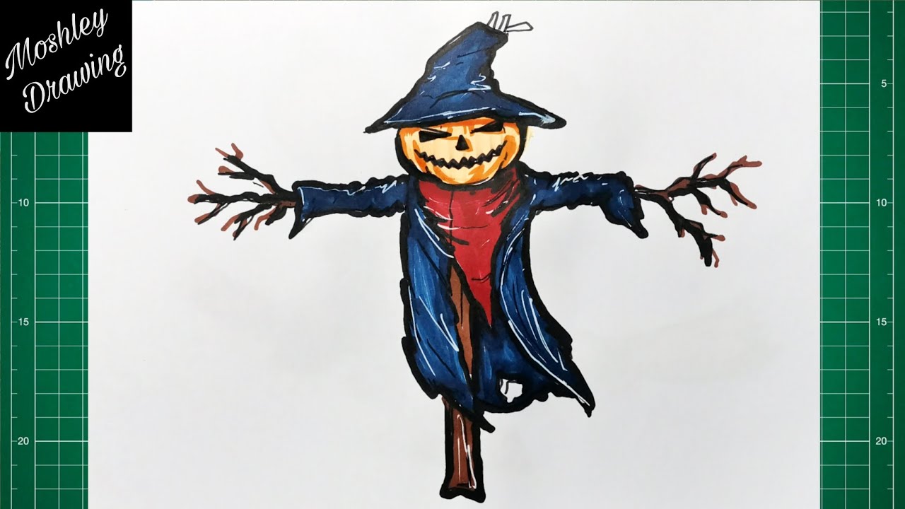 How to Draw a Scary Halloween Scarecrow - YouTube