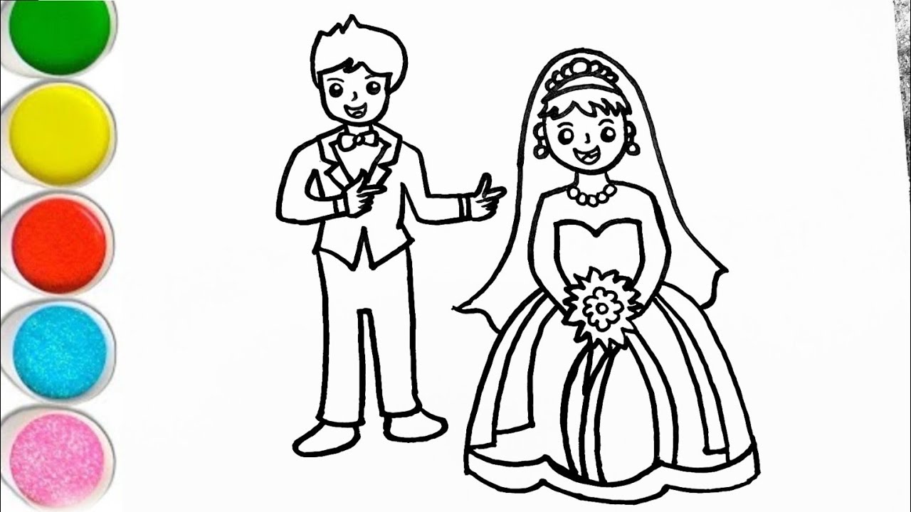 how to draw bride and groom 🎨 cute bride and groom drawing. - YouTube