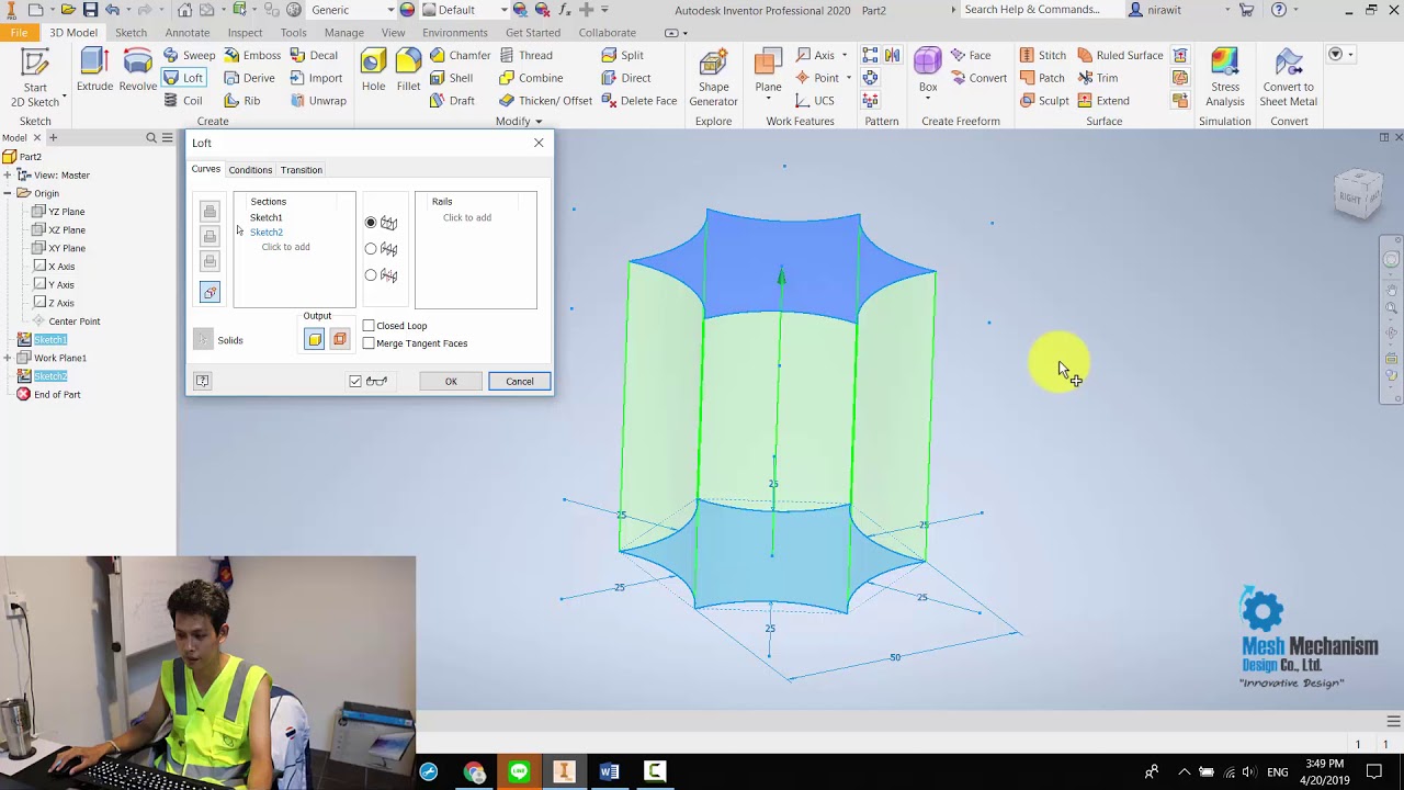 Autodesk Inventor Loft Transition Point - YouTube