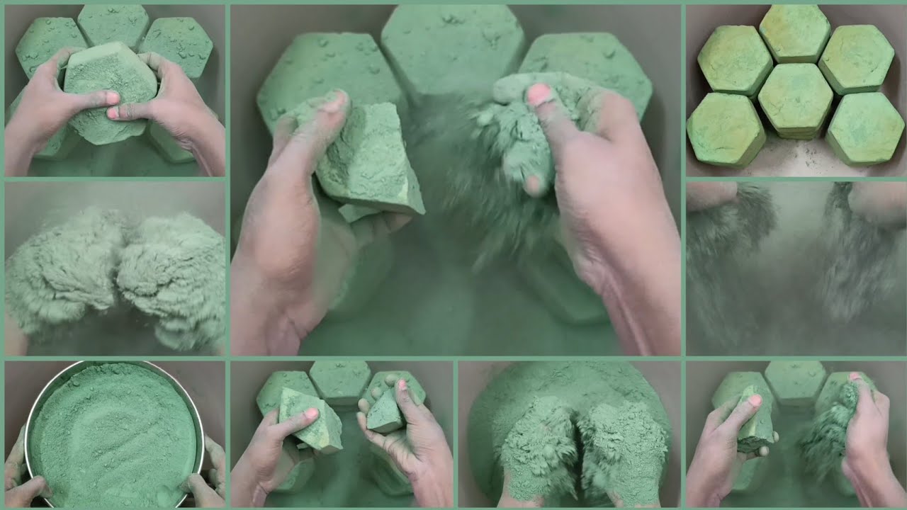 Dry & Damp Dusty Green💚Cement Blocks Crumbling+Sifting & Powder Play ...