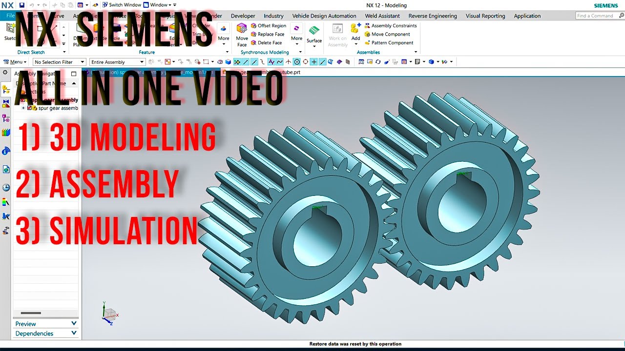 NX Tutorial | Spur gear | 3D modeling + assembly + Simulation | All in ...