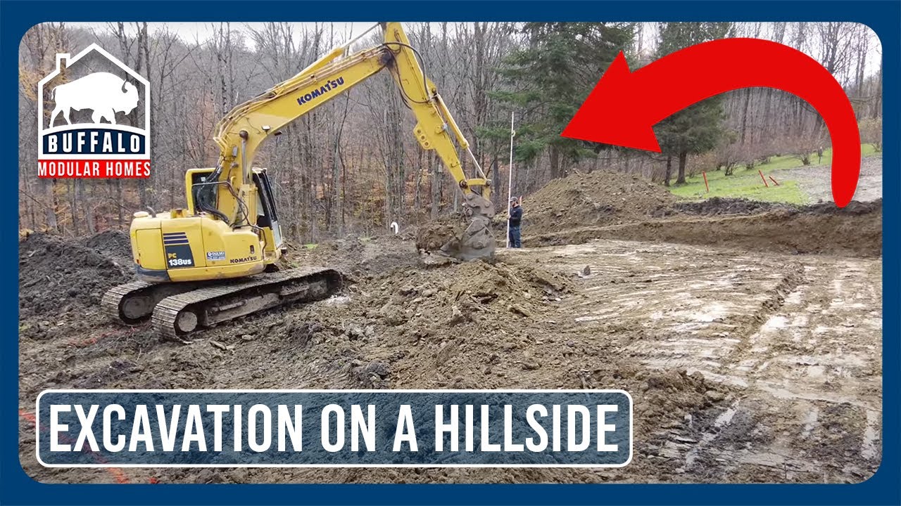 Excavation On A Hillside Slope For A Modular Home - YouTube
