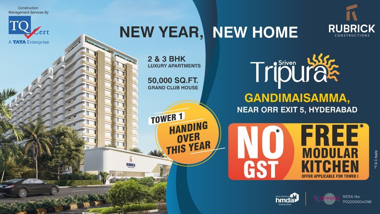 Sriven Tripura Luxury 2&3 BHK Apartments in Gandimaisamma, Hyd | Rubrick Constructions- AUG 2024 ...