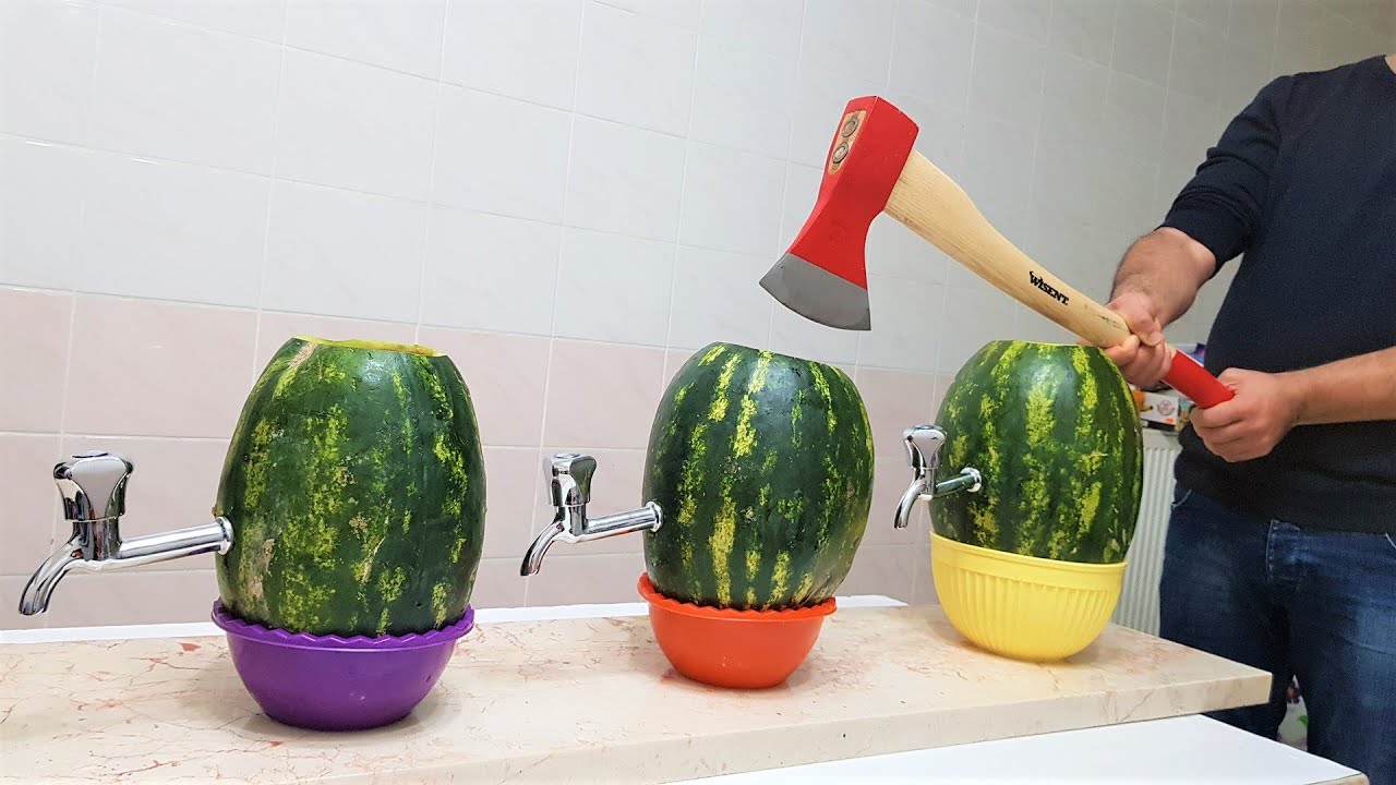 Watermelon Fountains! vs AXE & Experimen ! Ayşe's Watermelon Juice 1 ...