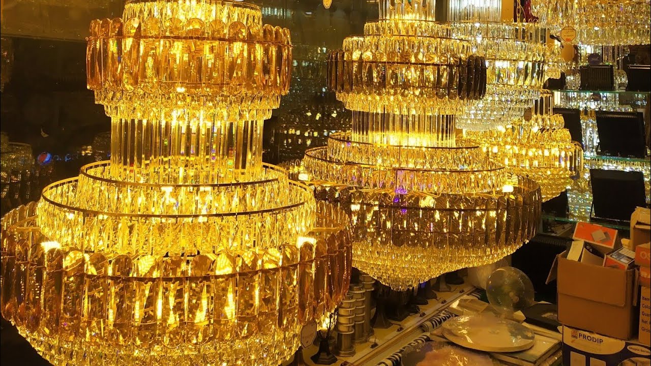 Crystal jhar big lighting showpiece - YouTube