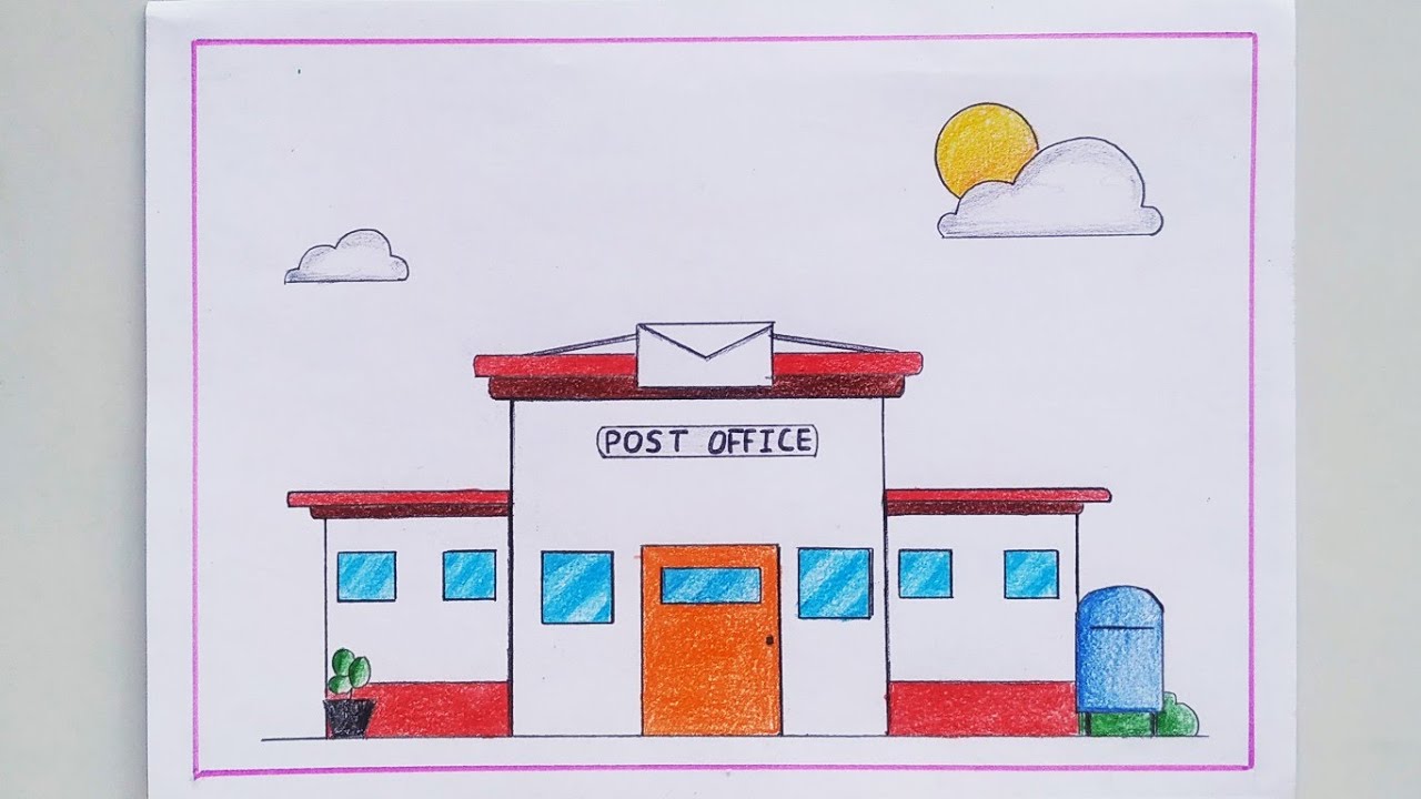 Post Office Drawing || Easy Post Office Drawing || Pencil Drawing ...