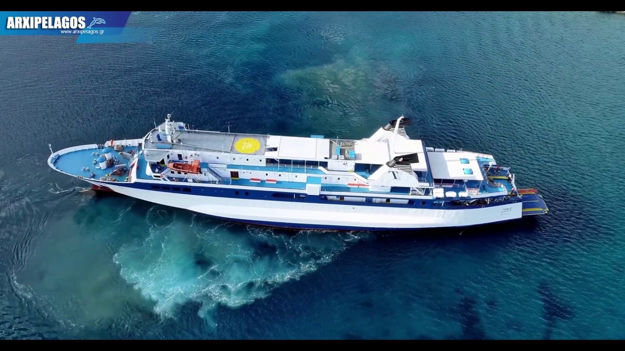 IONIS (Passenger Ship) Arrival at Kythira Island (Greece) Aerial Drone ...