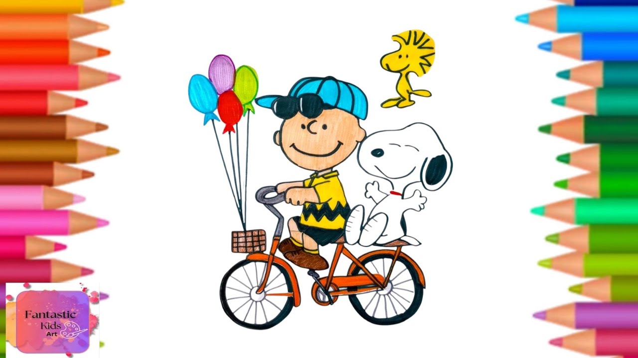 Coloring: Charlie Brown and Snoopy Riding a Bike 🚲🐕 It's Coloring Time ...