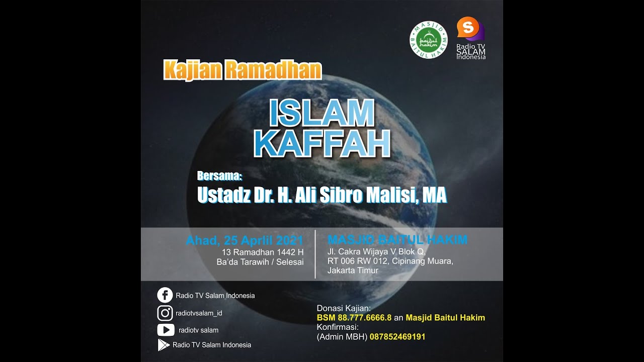 Live ! Sholalt Tarawih & ceramah Masjid Baitul Hakim - Ust Dr H Ali ...