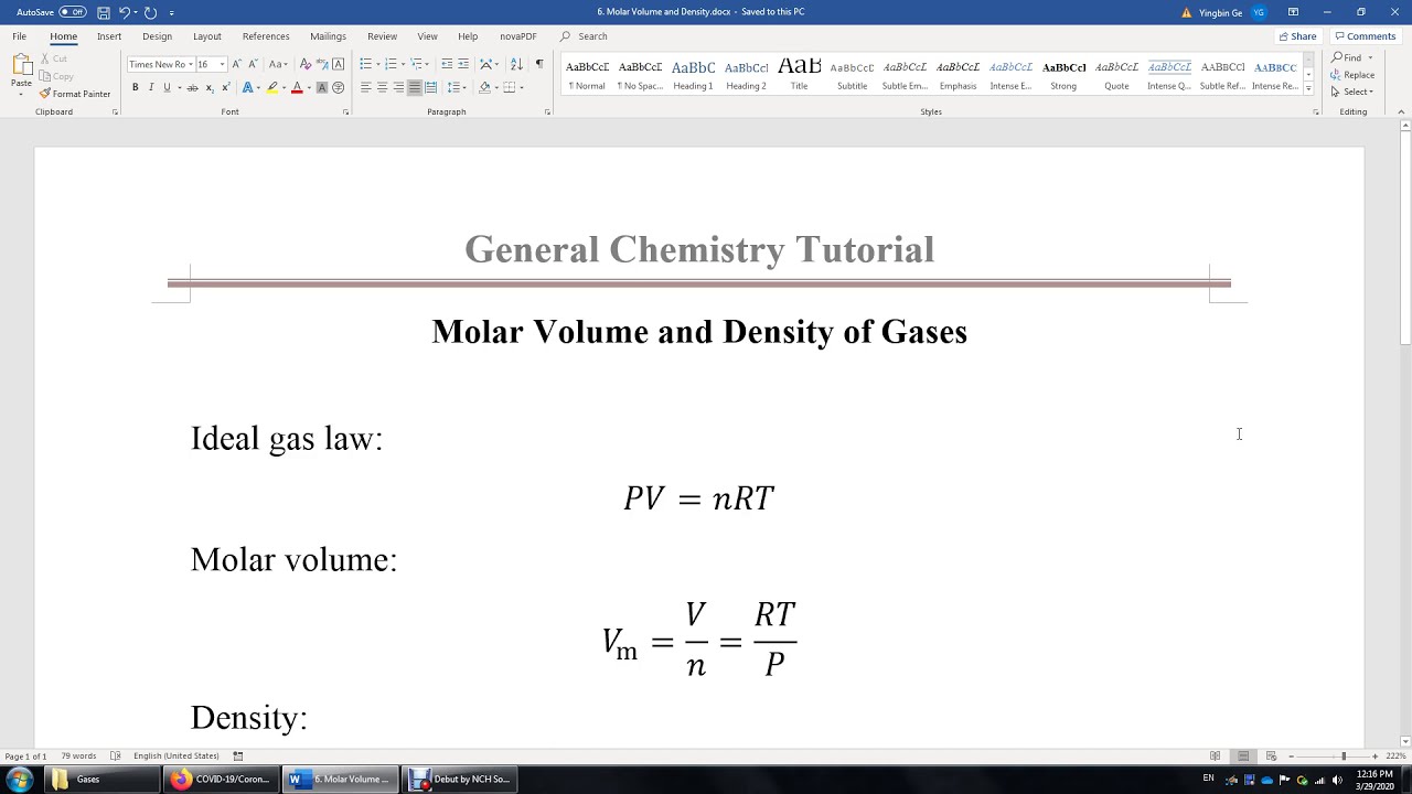 Gas 6 Molar Volume and Density - YouTube