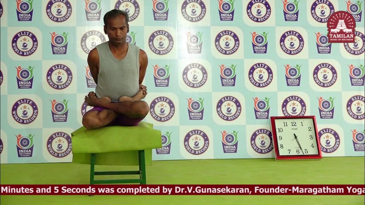 Longest Duration Holding Baddha Padmasana Yoga Pose On A Stool By An longest-duration-holding-baddha-padmasana-yoga-pose-on-a-stool-by-an