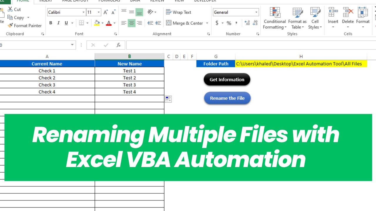 Renaming Multiple Files With Excel Vba Automation Youtube
