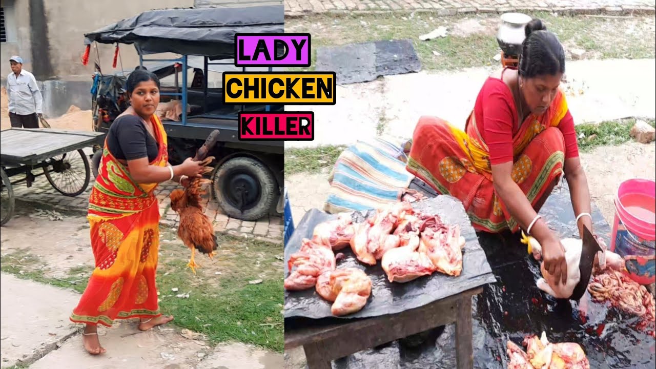New beautiful women chicken cutting in sundarbon villege market!! Lady ...