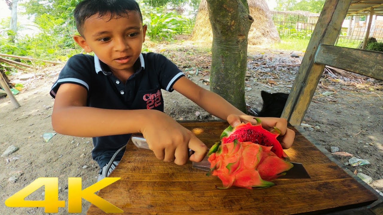 Cutting and Eating Dragon Fruit and Pineapple - YouTube