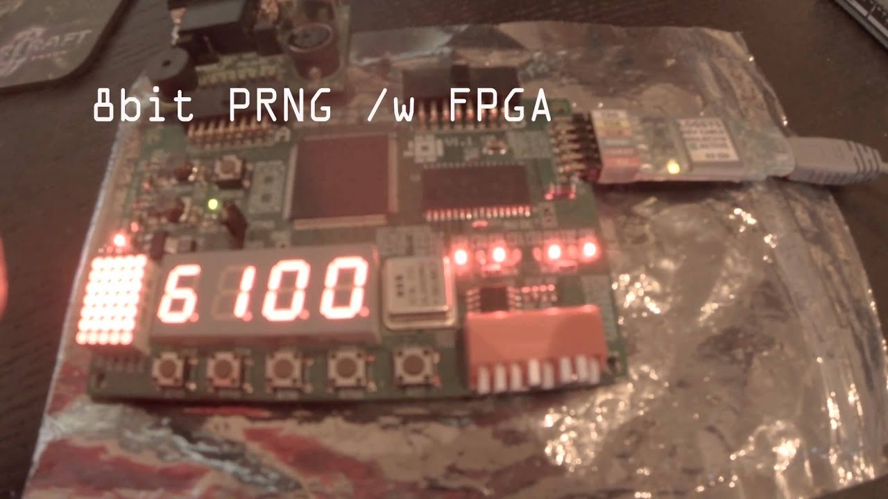 8bit prng fpga spartan3e to LEDs - YouTube