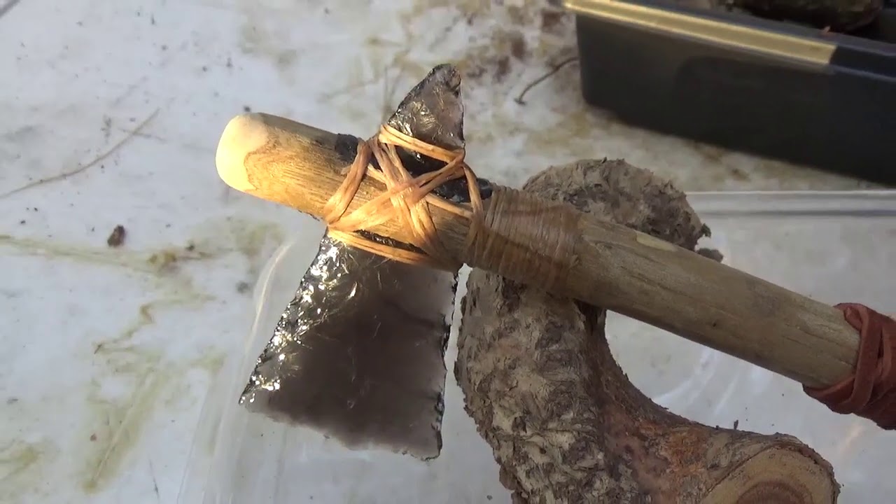 Flint knapped Mini Tomahawk display - - YouTube