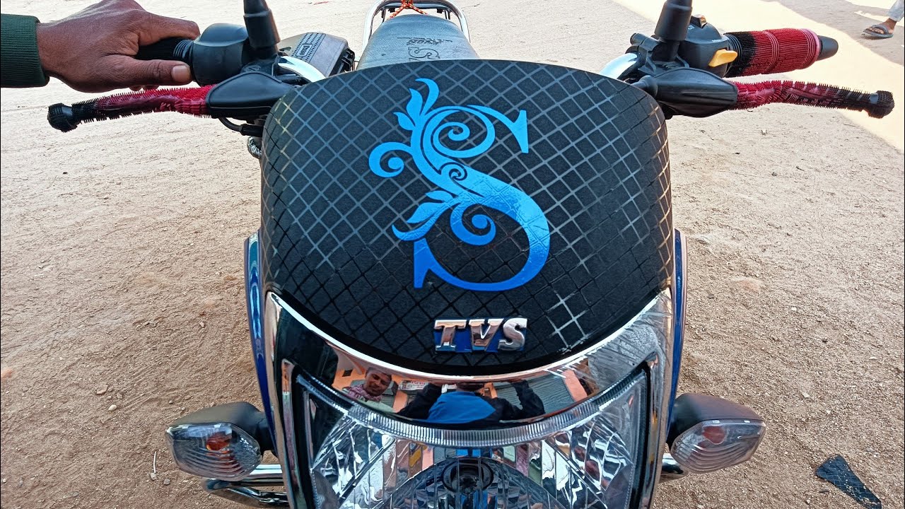 tvs radeon bs6 bike visor wrapping and s logo cutting stickering - YouTube