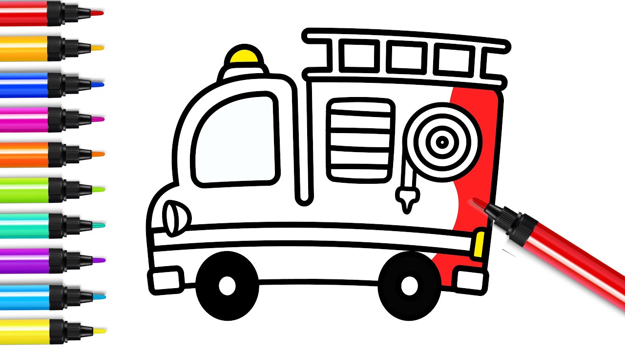 Fire Truck Easy Drawing Step By Step | BittyBrush For Kids - YouTube