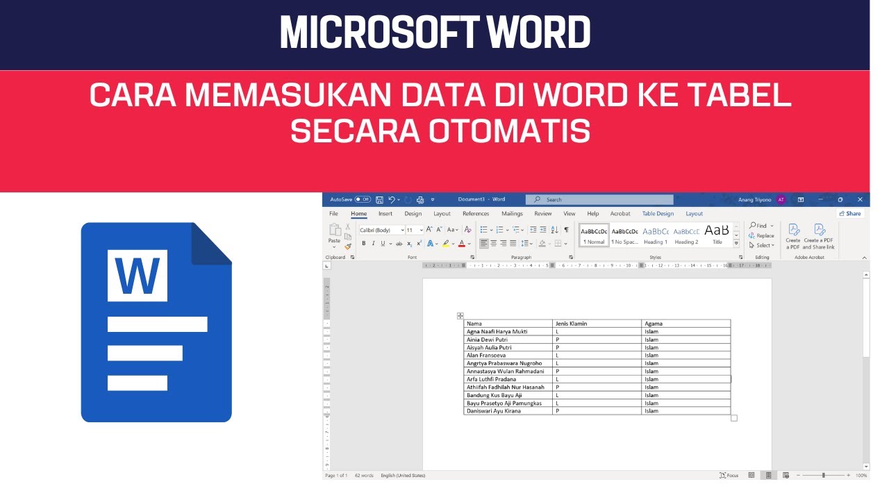 Cara Memasukan Data di Word ke Tabel Secara Otomatis - YouTube