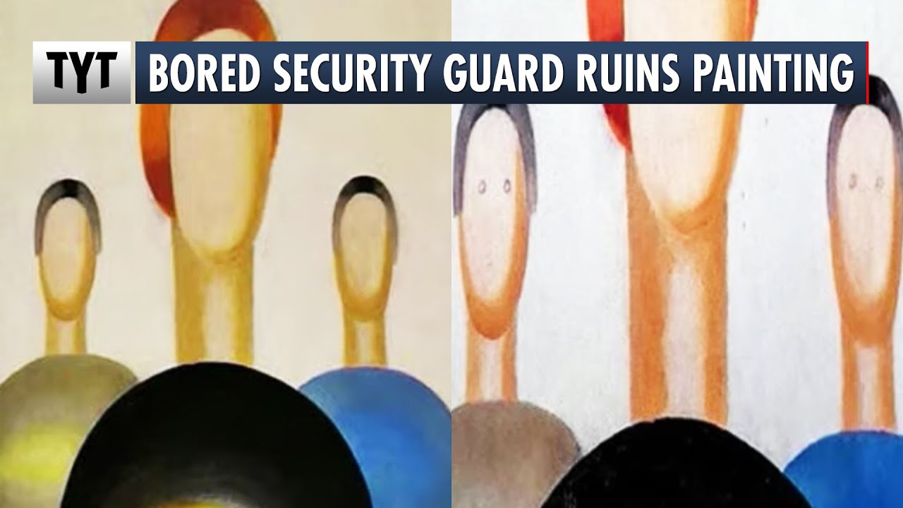 Bored Security Guard Ruins Pricey Painting - YouTube