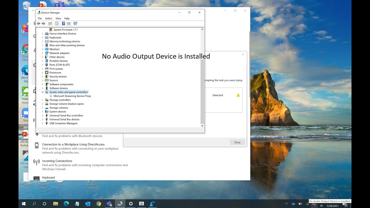 no audio Output Device Is Installed error In Windows 10 - YouTube