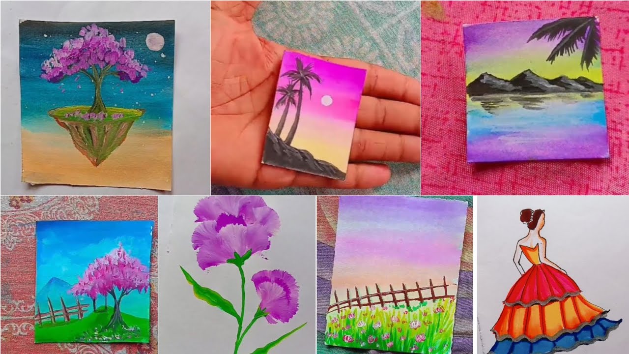 7 Easy painting technique tutorial for beginners || senary, flower,girl ...