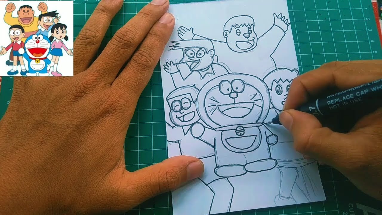 DRAWING DORAEMON | menggambar dengan menggunakan pulpen snowman 0.7 dan ...