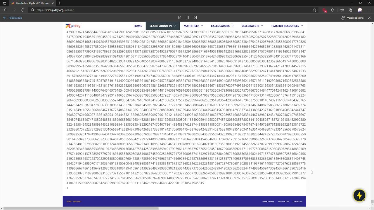 1 Million Digits of Pi - YouTube