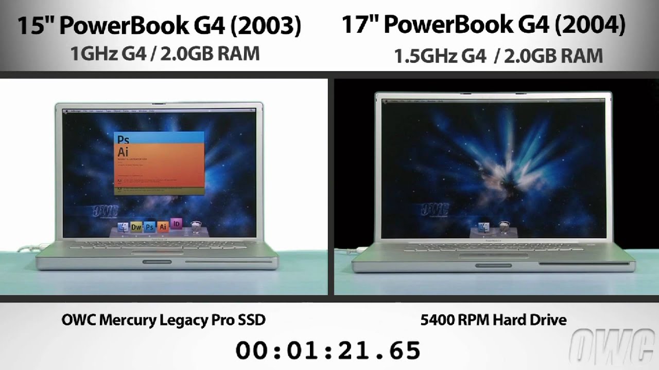 Mercury Legacy Pro SSD Shootout - PowerBook G4 vs PowerBook G4 - YouTube