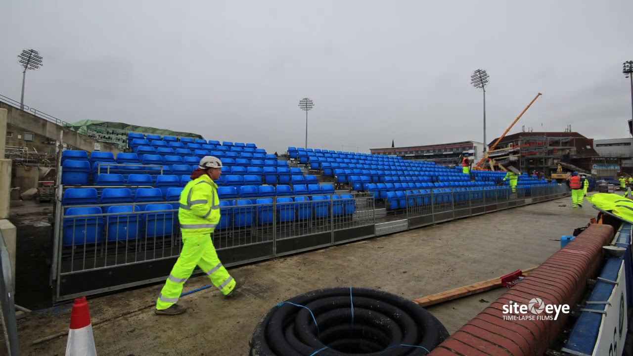 Timelapse footage of the installation of the temporary stand at Emerald ...