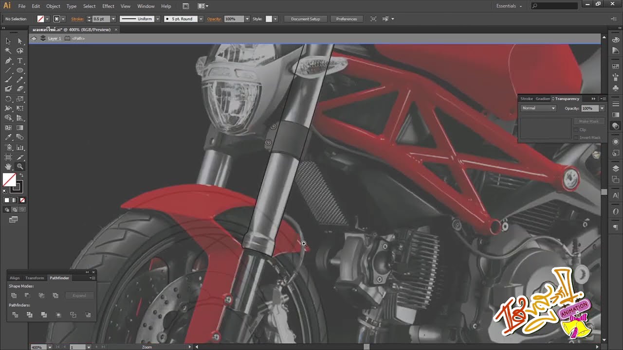 การวาดภาพล้อเลียนด้วยโปรแกรม Adobe Illustrator ขั้นที่ 2 Draft Motorcycle - YouTube