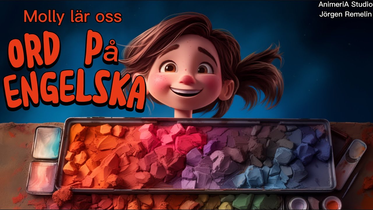 Molly lär oss ord på engelska. Pedagogiskt lärande för barn. Färger ...