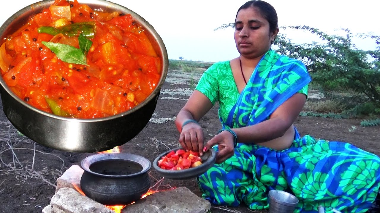 Beautiful Lady Cooking Spicy Tomato Curry Recipe in My Village ...